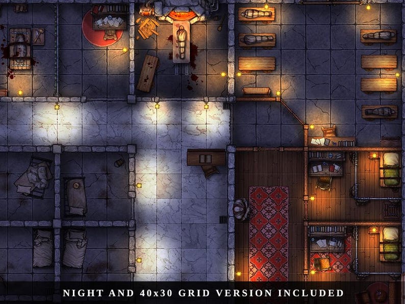 Insane Asylum Battlemap: 40x30 Dnd Prison (digital Map) - Etsy