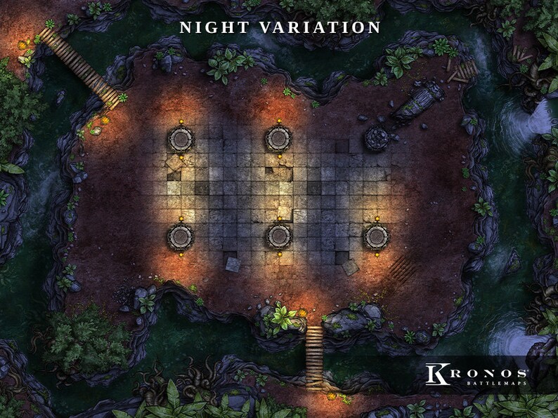 Jungle Ruins II Digital Battlemap, 4k Grid/night Versions Dnd Battle Map, Digital Battle Map, 5e ...