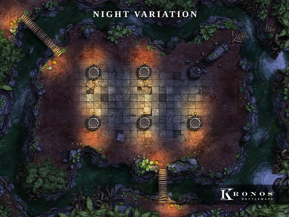 Jungle Ruins II Digital Battlemap, 4k Grid/night Versions Dnd Battle ...