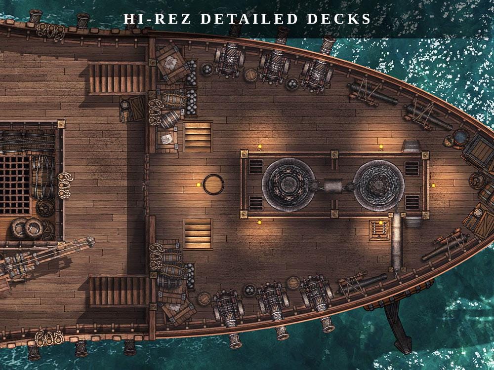 Pirate Ship Battlemap: D&D 5e, Multi-deck Man-o-war Sailing Ship ...