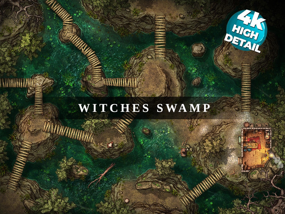 Witches Swamp Battlemap, Dnd Battle Map, Battle Map, Dungeons and Dragons, 5e, Roll20, Fantasy ...
