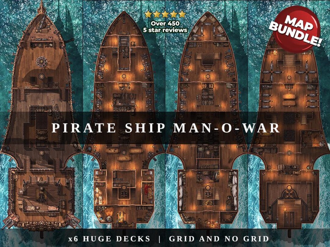 Pirate Ship Battlemap: D&D 5e, Multi-deck Man-o-war Sailing Ship ...