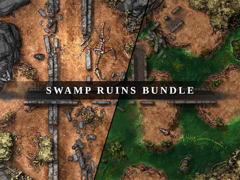 Swamp Ruins Bundle Battlemap, Dnd Battle Map, Battle Map, Dungeons and Dragons, 5e, Roll20 ...