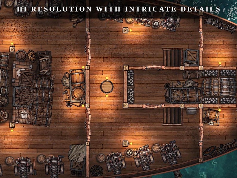 Pirate Ship Battlemap: D&D 5e, Multi-deck Man-o-war Sailing Ship ...