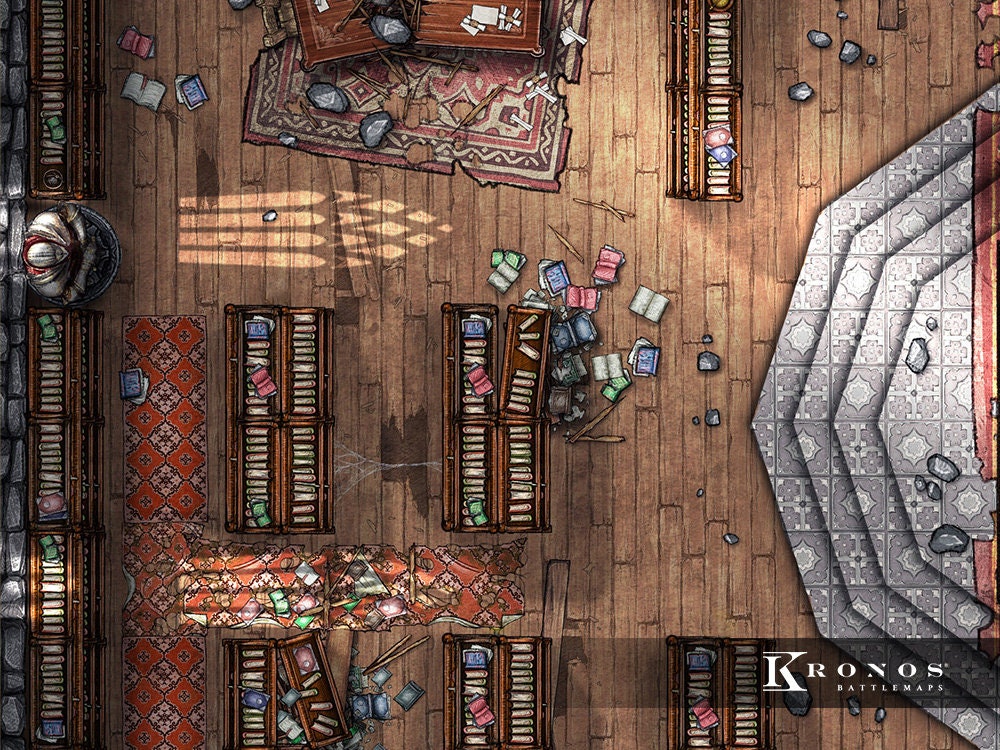Abandoned Library Ruins Battlemap, Dnd Battle Map, D&D, Battle Map ...