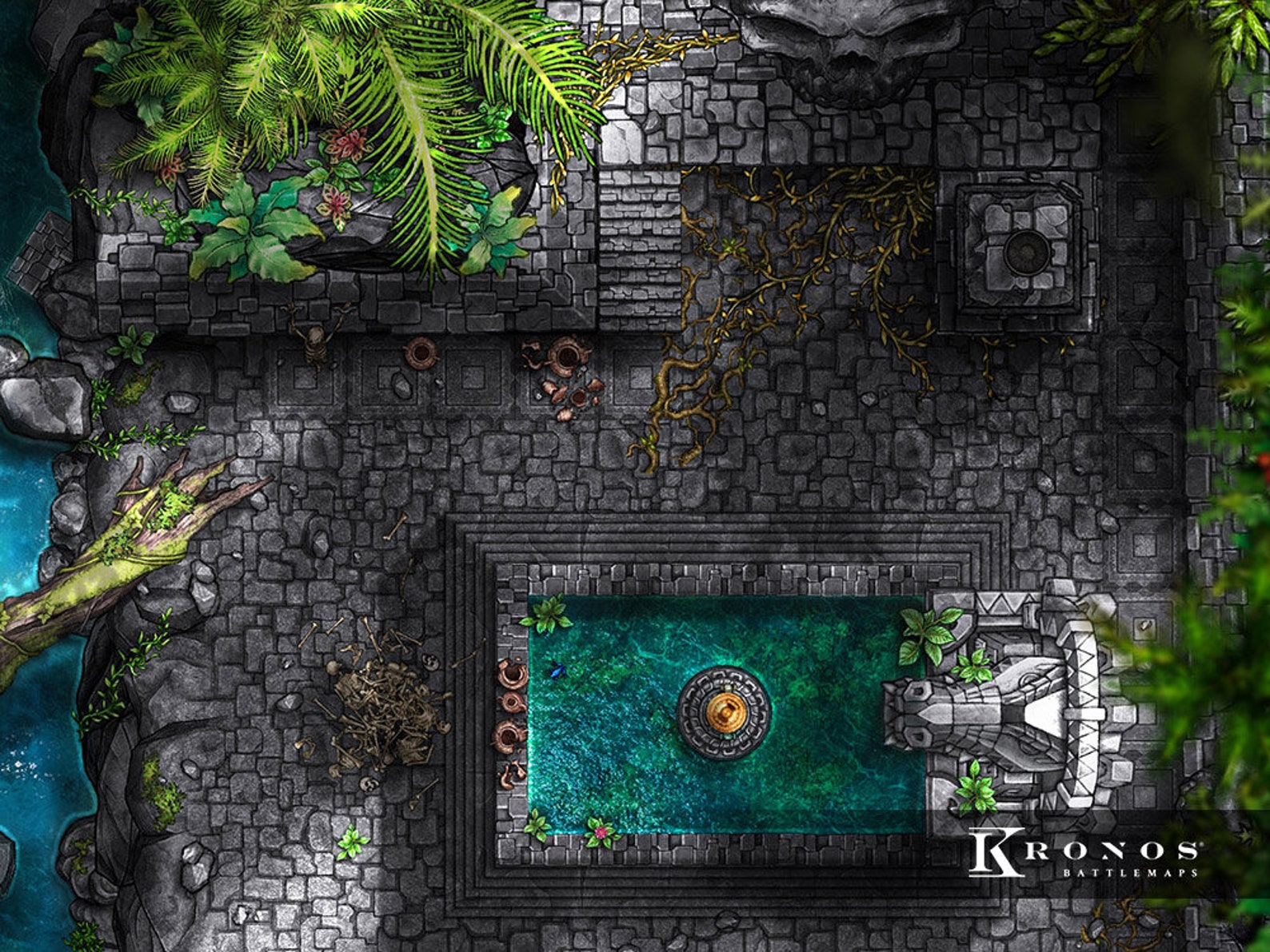 Jungle Temple Ruins Battlemap, Dnd Battle Map, Battle Map, Dungeons and ...