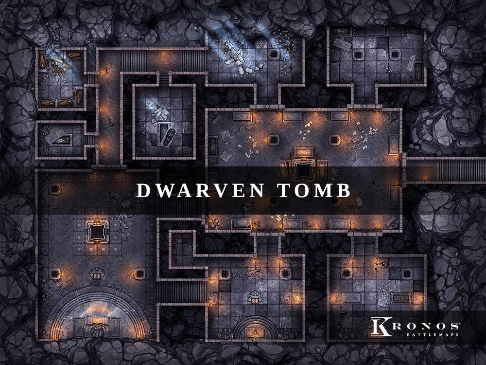 Dwarven Tomb, Digital Battle Map, D&D, Battlemap, Dungeons and Dragons ...