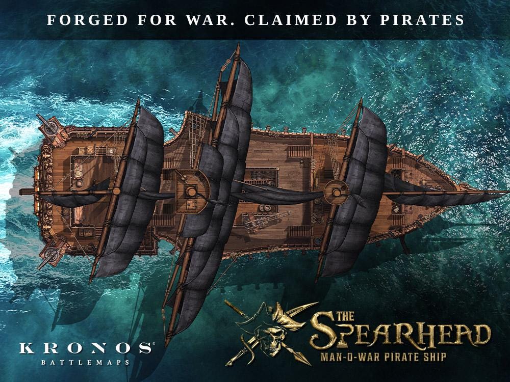 Pirate Ship Battlemap: D&D 5e, Multi-deck Man-o-war Sailing Ship ...