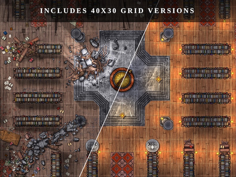 Abandoned Library Ruins Battlemap: 40x30 Dnd 5e (digital Download) - Etsy