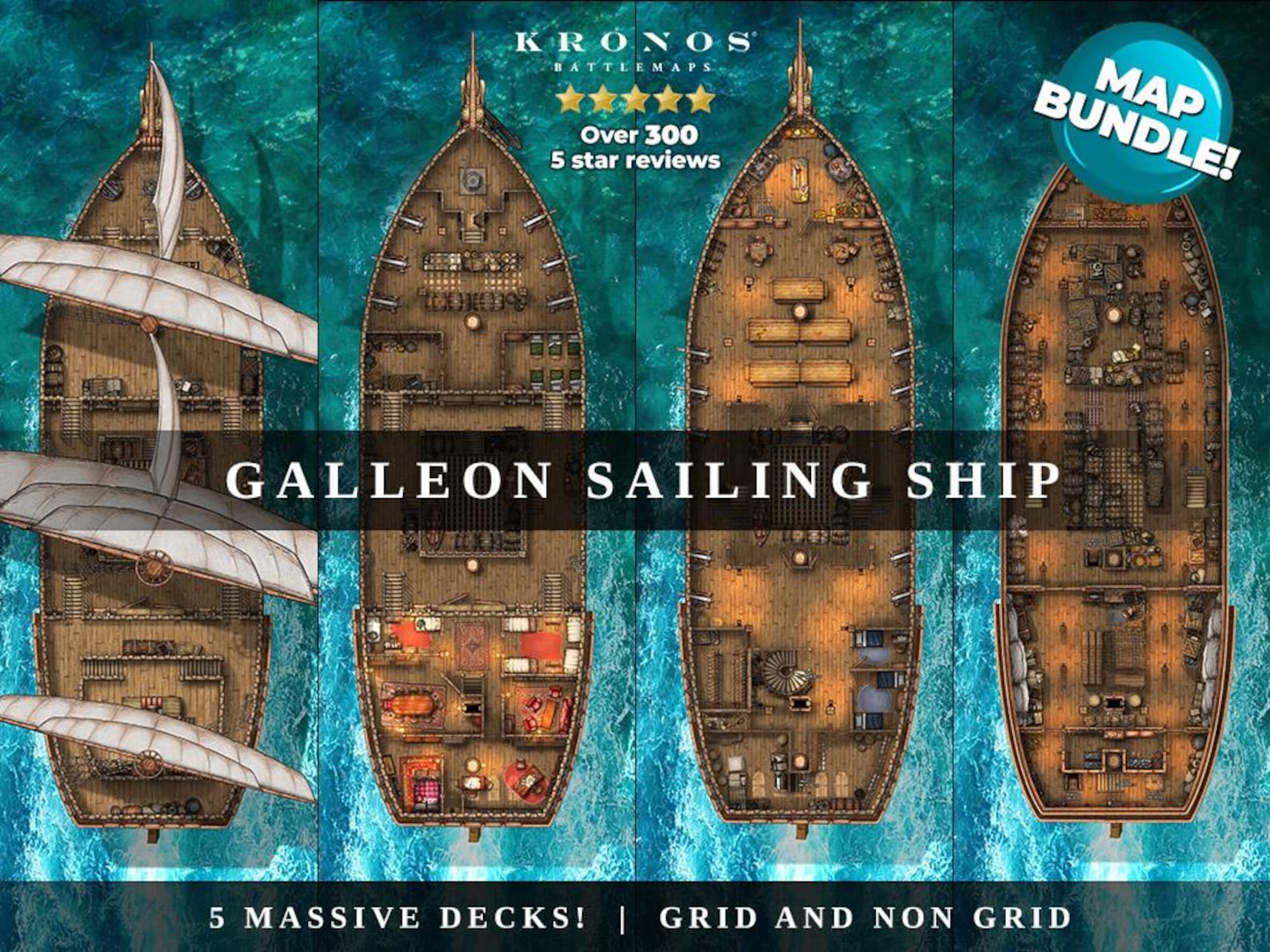 Galleon Ship Battlemap: D&D 5e, Multi-deck Sailing Ship (digital Map ...