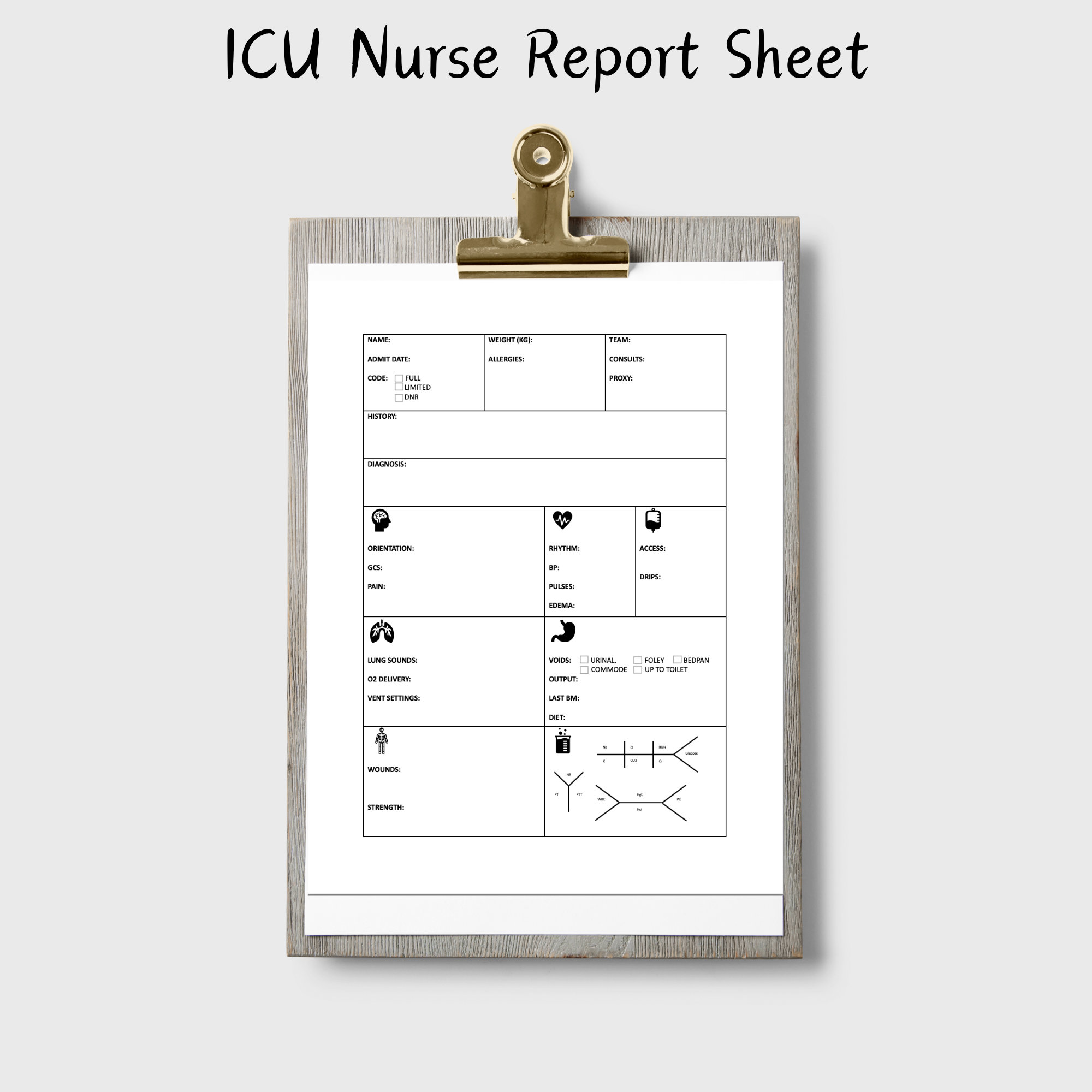 ICU Nurse Report Sheet, Nursing Brain, Simple SBAR With Fishbone Labs ...
