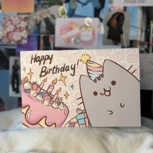 Cute Printable Pusheen Birthday Card Digital Download Landscape Folding ...