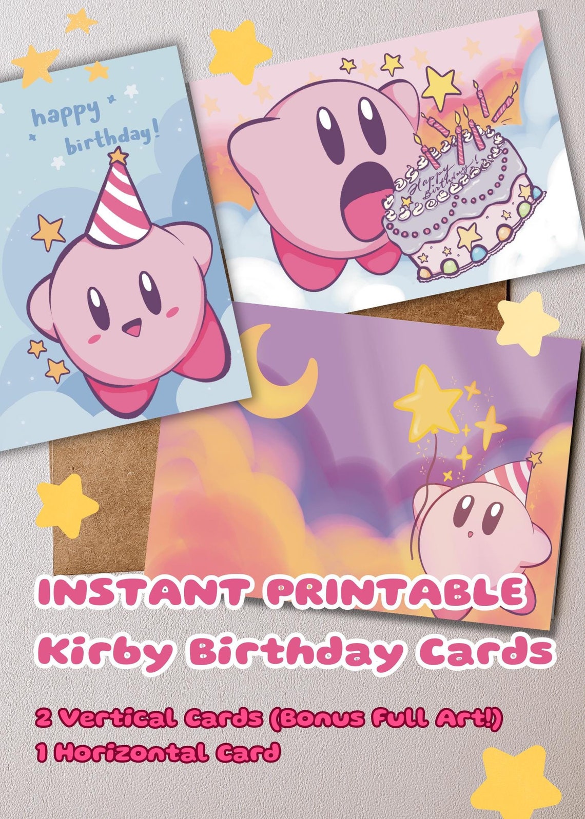 Printable Kirby Birthday Cards Bundle– Cute Digital Download Greeting ...