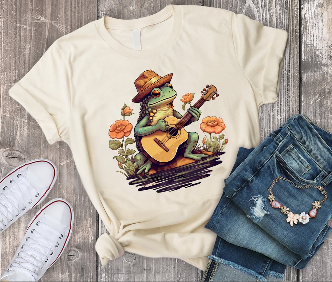 Frog Playing Guitar Sunflower T-shirt, Animals Playing Music Shirts ...