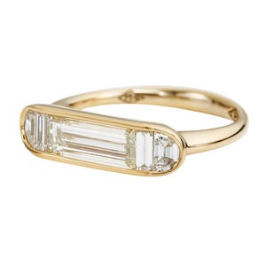 Horizontal Engagement Ring With Framed Half Moon and Baguette Diamonds ...