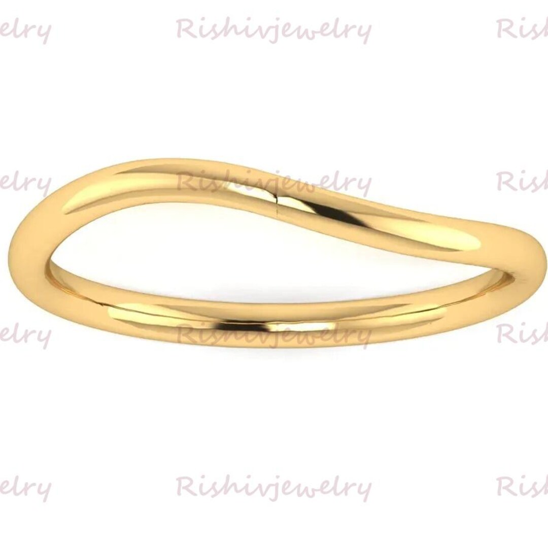 Curved Gold Band Ring, Dainty Contour Wedding Band, Minimalist Stacking ...