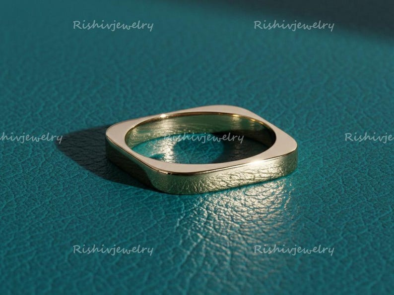 Minimalist Square Gold Ring, 3.50mm Flat 14K Gold Band, Modern ...