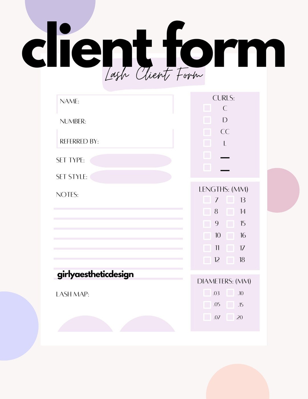 Lash Client Intake Form | Girly, Simple, Aesthetic | Digital Download ...