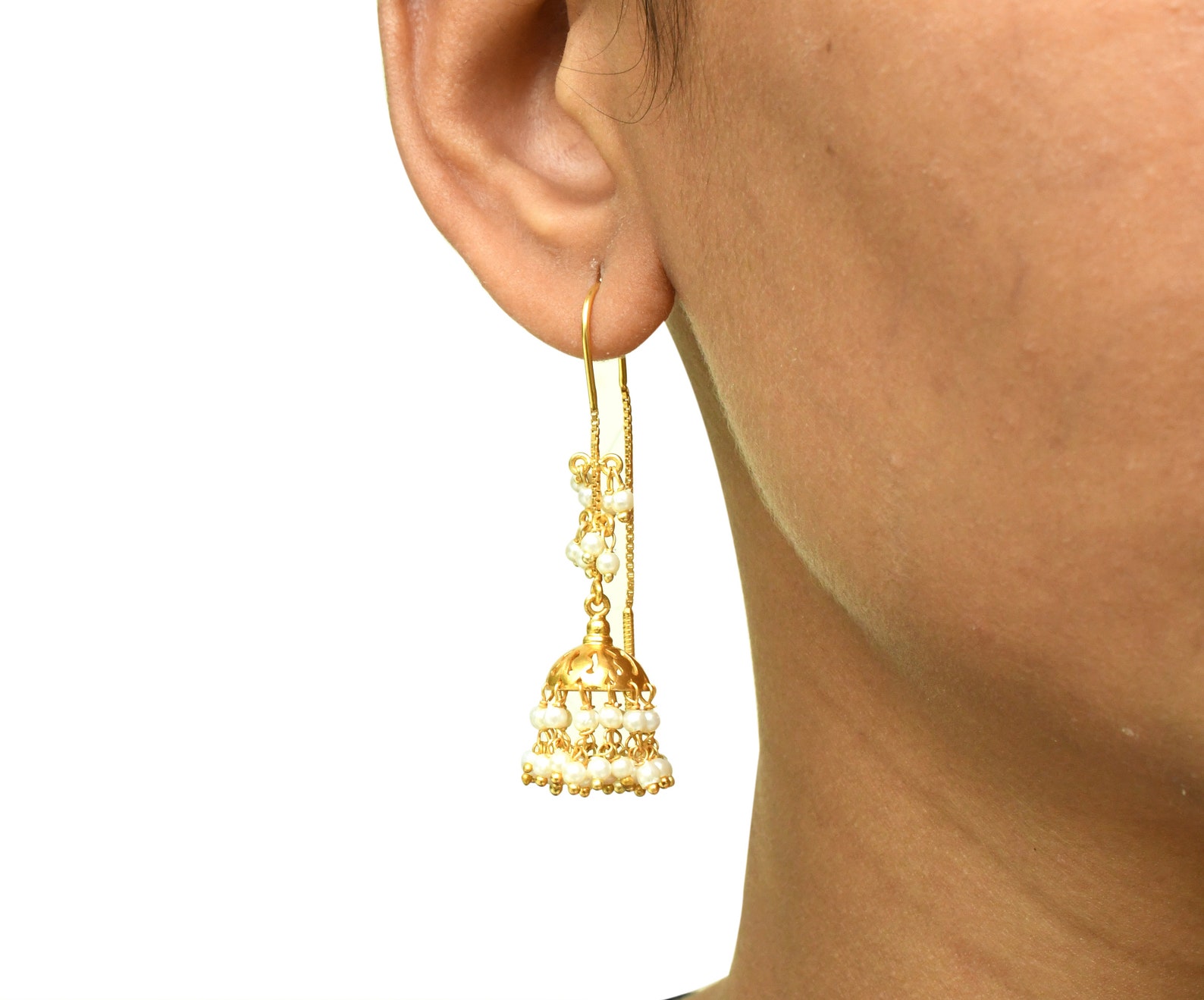 Sui Dhaga Natural Fresh Water Pearl Threader Earring 92.5% Sterling ...