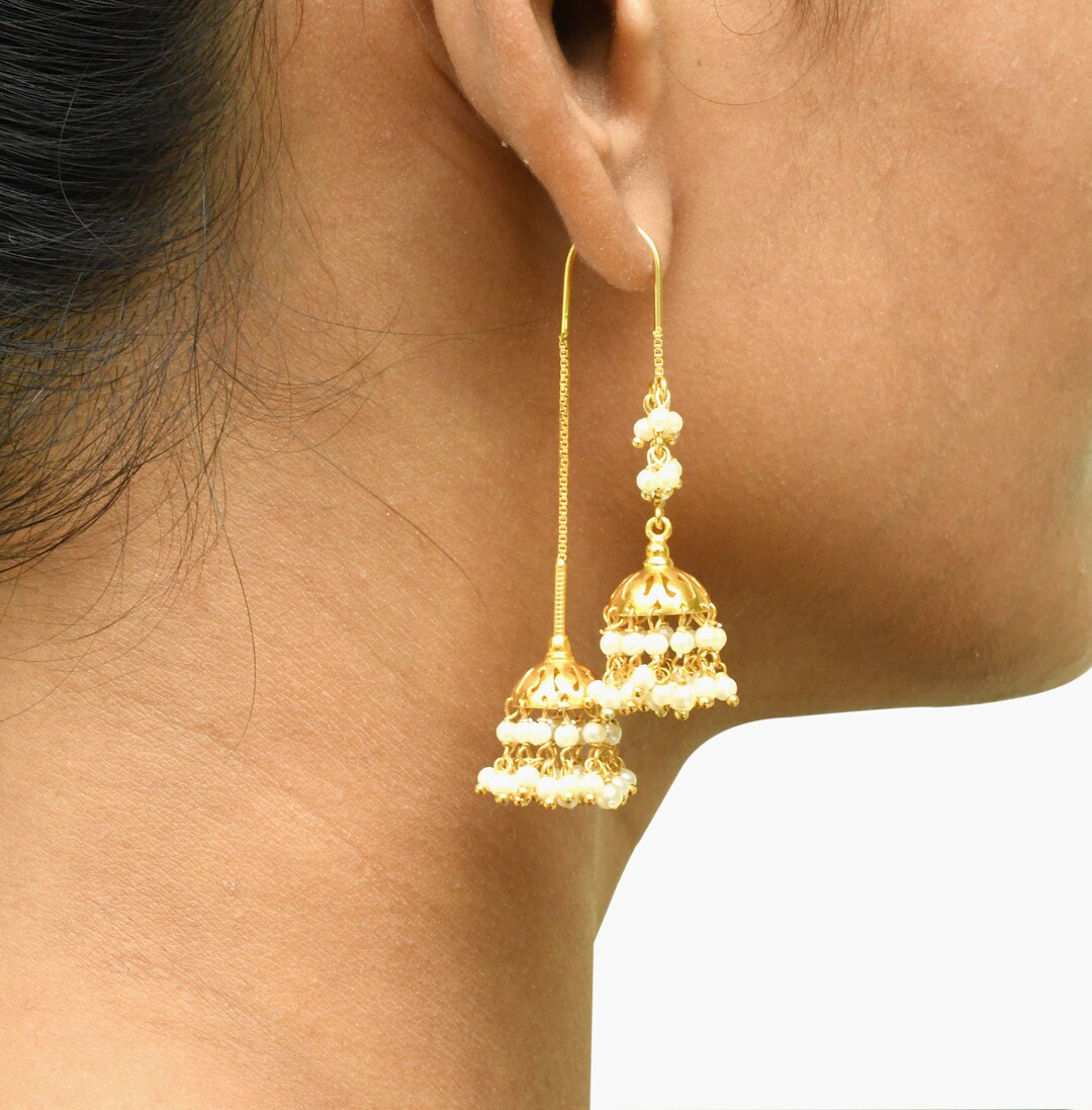 Sui Dhaga Natural Fresh Water Pearl Threader Earring 92.5% Sterling ...