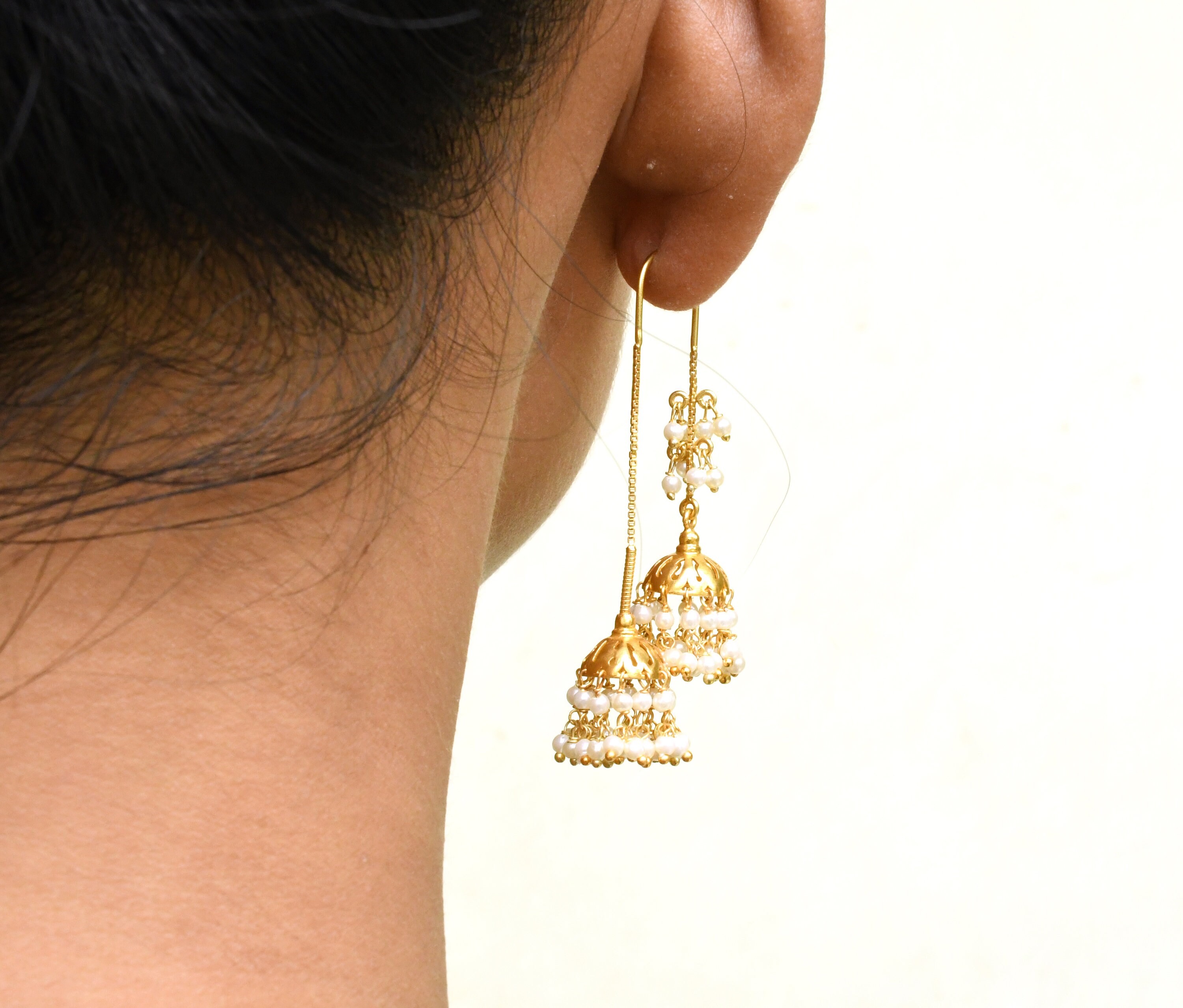 Sui Dhaga Natural Fresh Water Pearl Threader Earring 92.5% Sterling ...