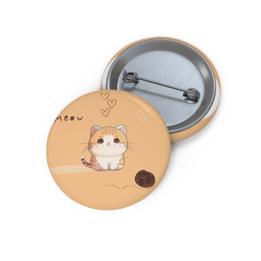 Cute Kawaii Pin Buttons Kawaii Cat Neutral Colours - Etsy