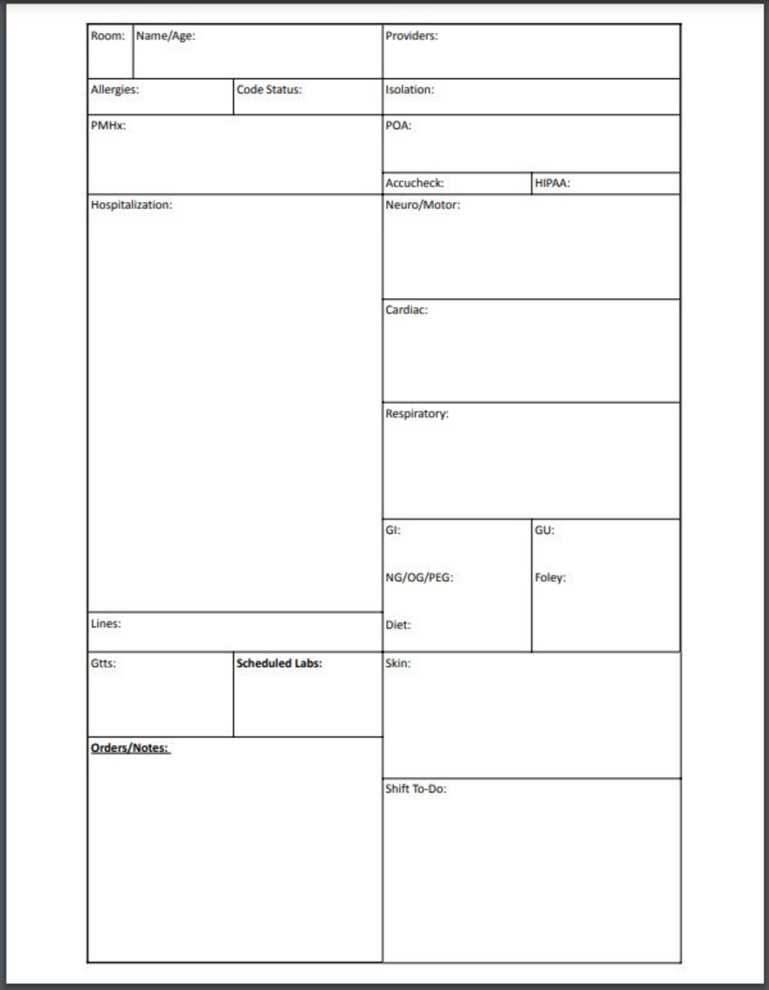 Nightshift Report Sheet W/task List - Etsy