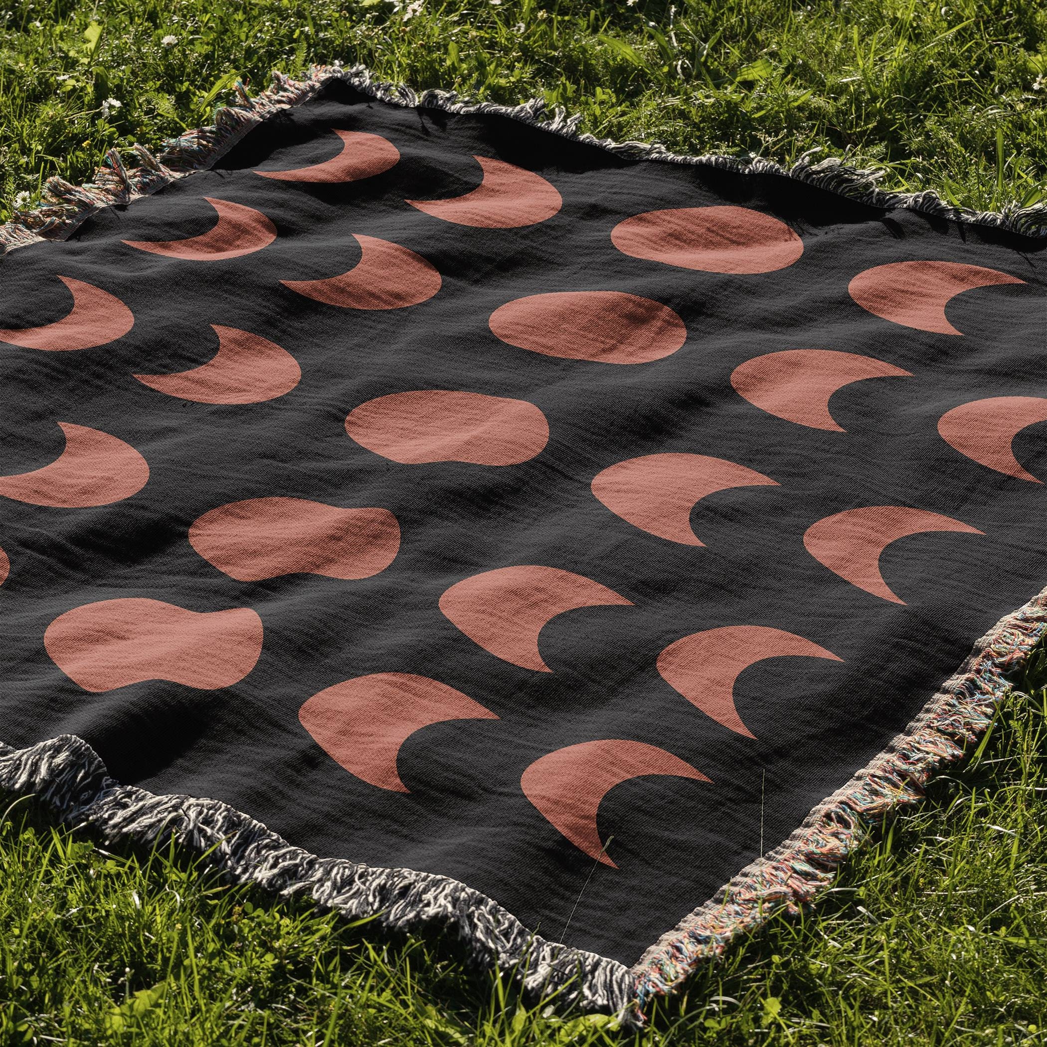 Moon Lunar Phases Woven Throw Blanket, Decorative Cotton Bed Blanket ...