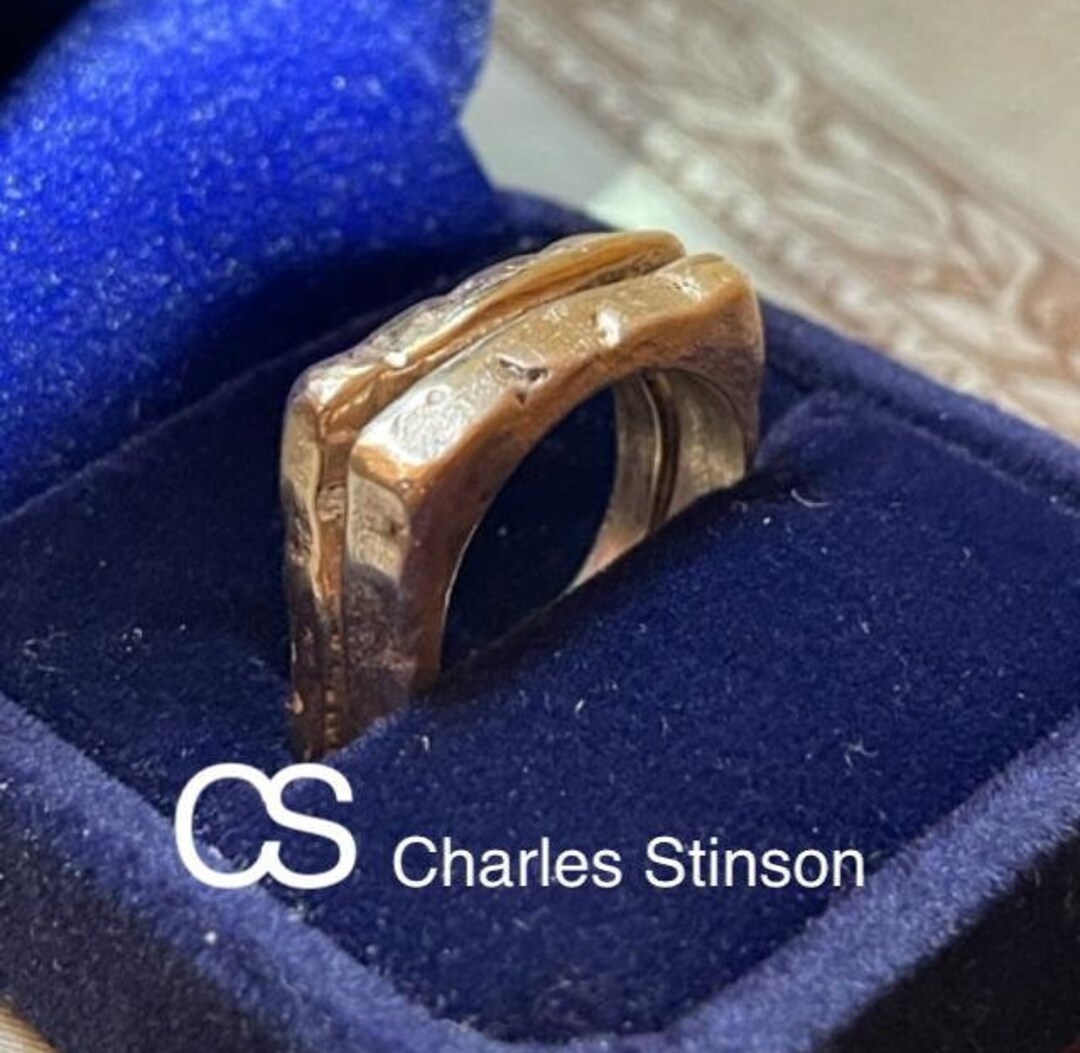 Men's 10K Solid Gold Square Band & .999 Silver Square Band Stack Ring ...