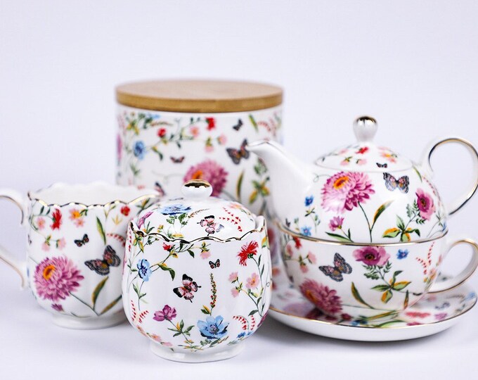 Beautiful Gift Grace Teaware Butterfly Garden Fine Porcelain Tea Set ...