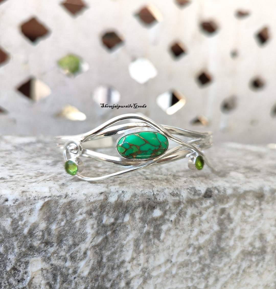 Green Copper Turquoise Bangle, 925 Silver Bangle, Handmade Bangle ...