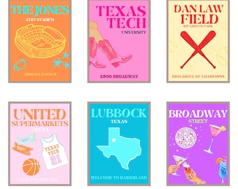 Set of 6 Custom, Texas Tech University, Prints, Digital Downloads, Dorm ...