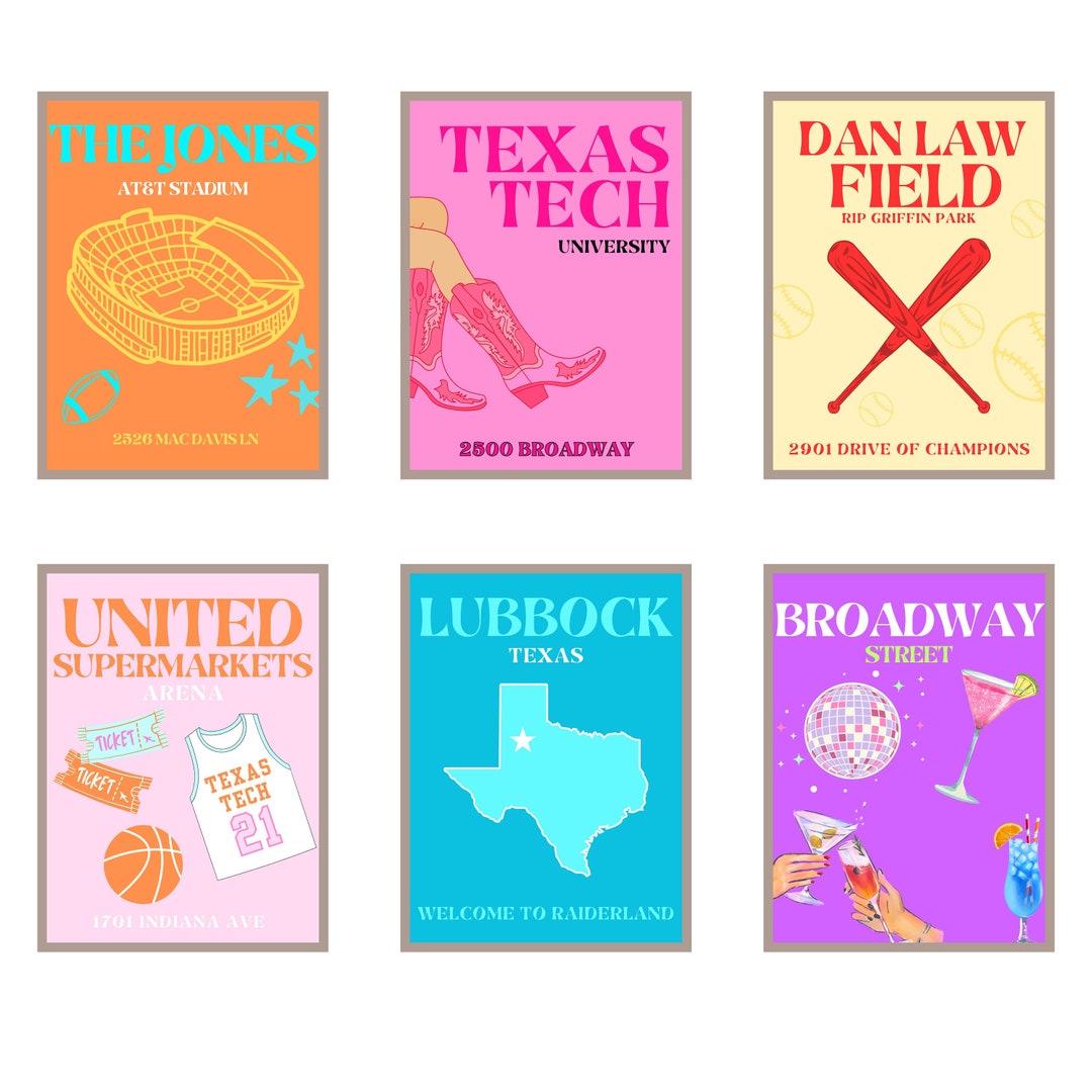 Texas Tech Digital Prints Set of 6 | College Preppy Wall Art - Etsy