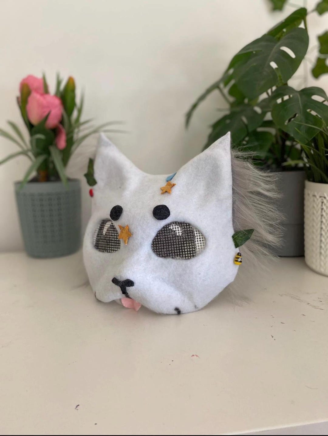 Therian Cat Mask White Felted With Lovely Detail - Etsy