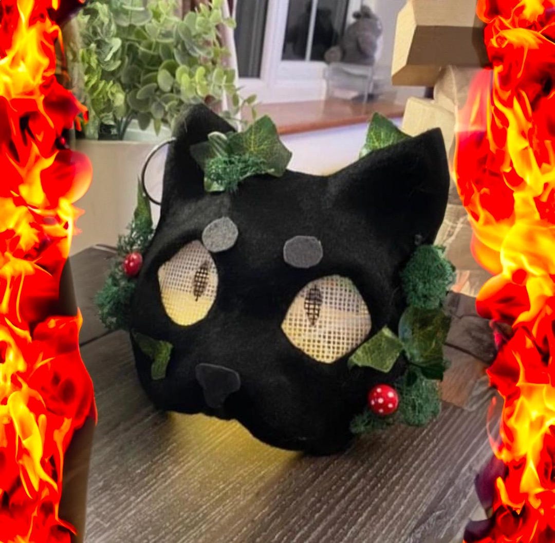 Therian Cat Mask Ghibli Theme dark Black Anime Eyes or Choose to DIY ...