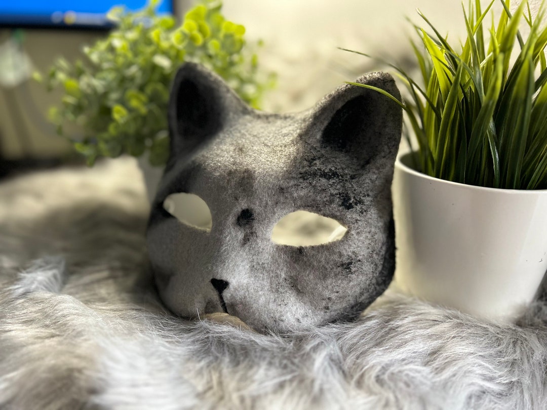 Grey Maine Coon Hand Painted Felted Therian Cat Mask - Etsy