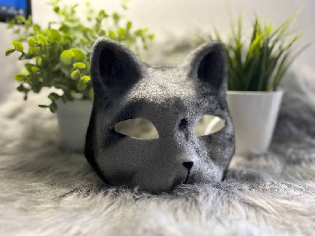 Grey Maine Coon Hand Painted Felted Therian Cat Mask - Etsy