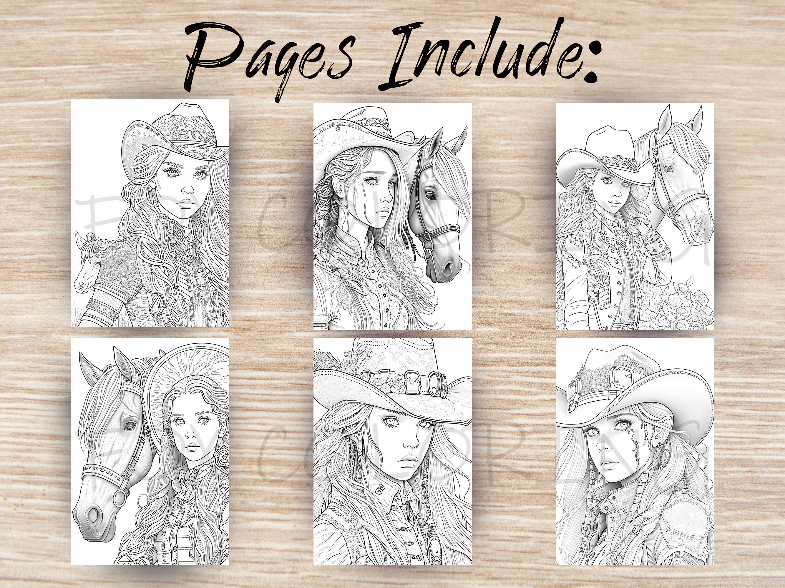 25 Cowgirl Cuties Wild West Fantasy Coloring Book for Adults Digital ...