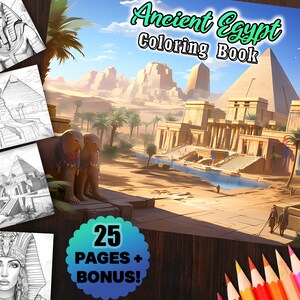 25 Ancient Egypt Travel Exploration Coloring Book for Adults Digital ...