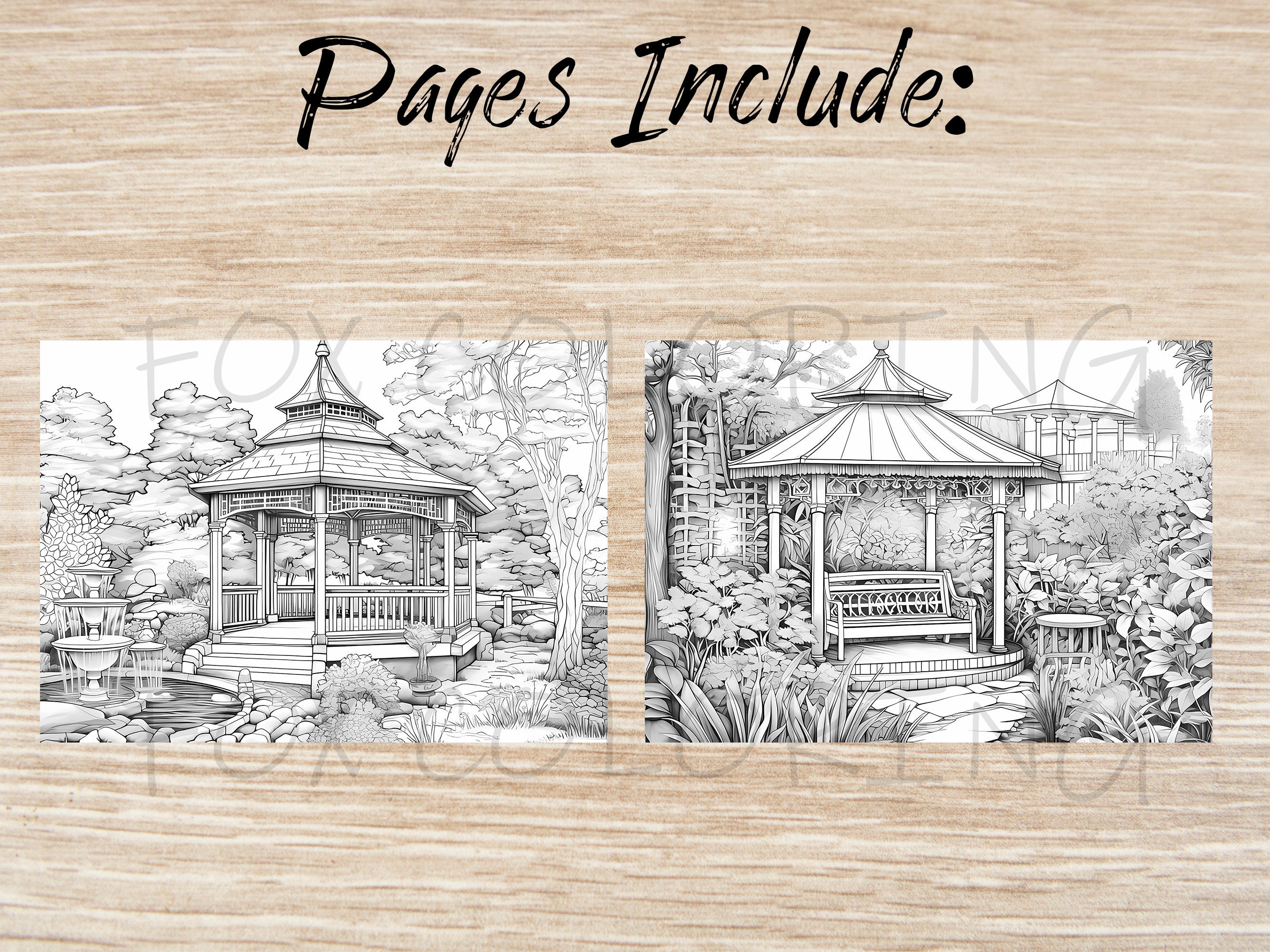 25 Floral Gazebo Nature Coloring Book Pages Adults Digital Kids Garden ...