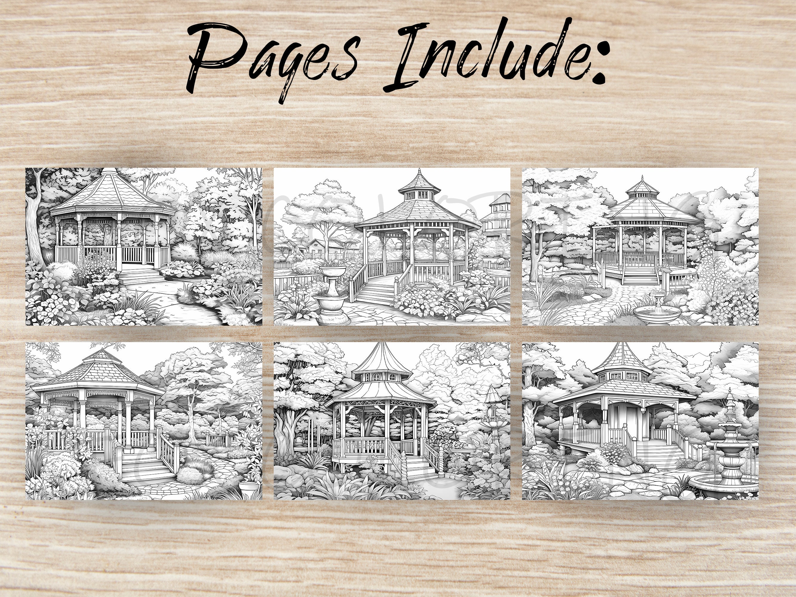 25 Floral Gazebo Nature Coloring Book Pages Adults Digital Kids Garden ...