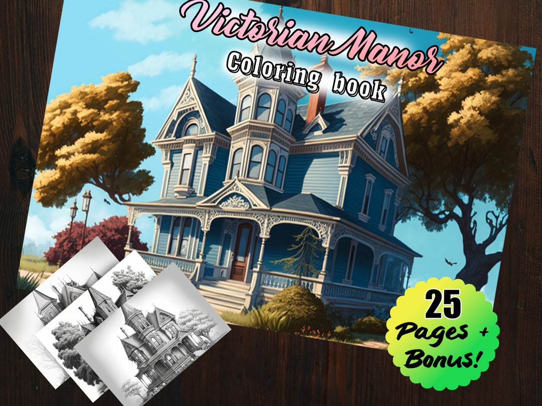 25 Victorian Houses Coloring Book for Adults Digital Kids Architecture ...
