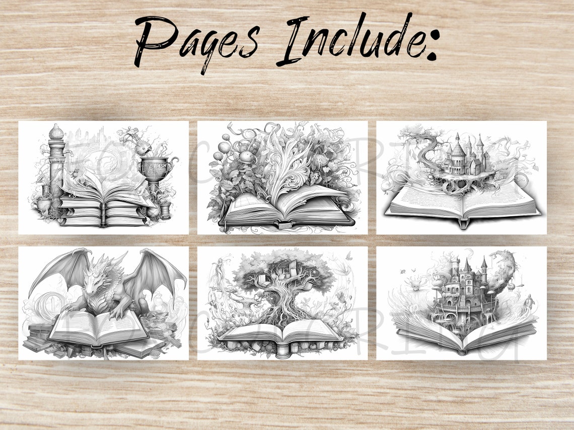 25 Magic Book Wizard Spellbook Fantasy Coloring Book for Adults Digital ...