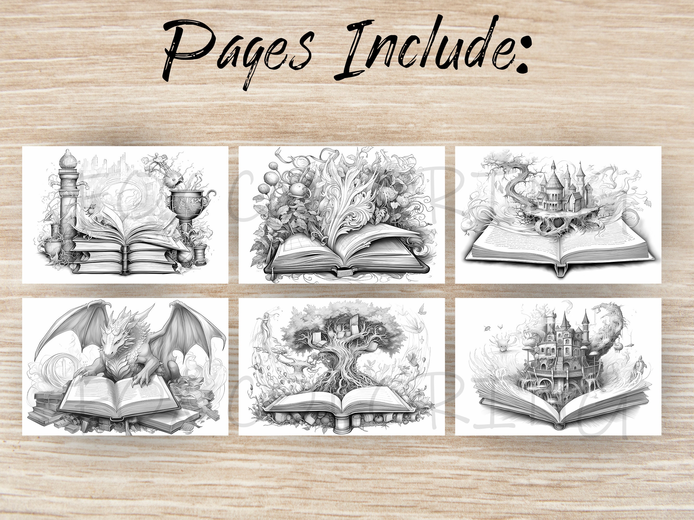 25 Magic Book Wizard Spellbook Fantasy Coloring Book for Adults Digital ...