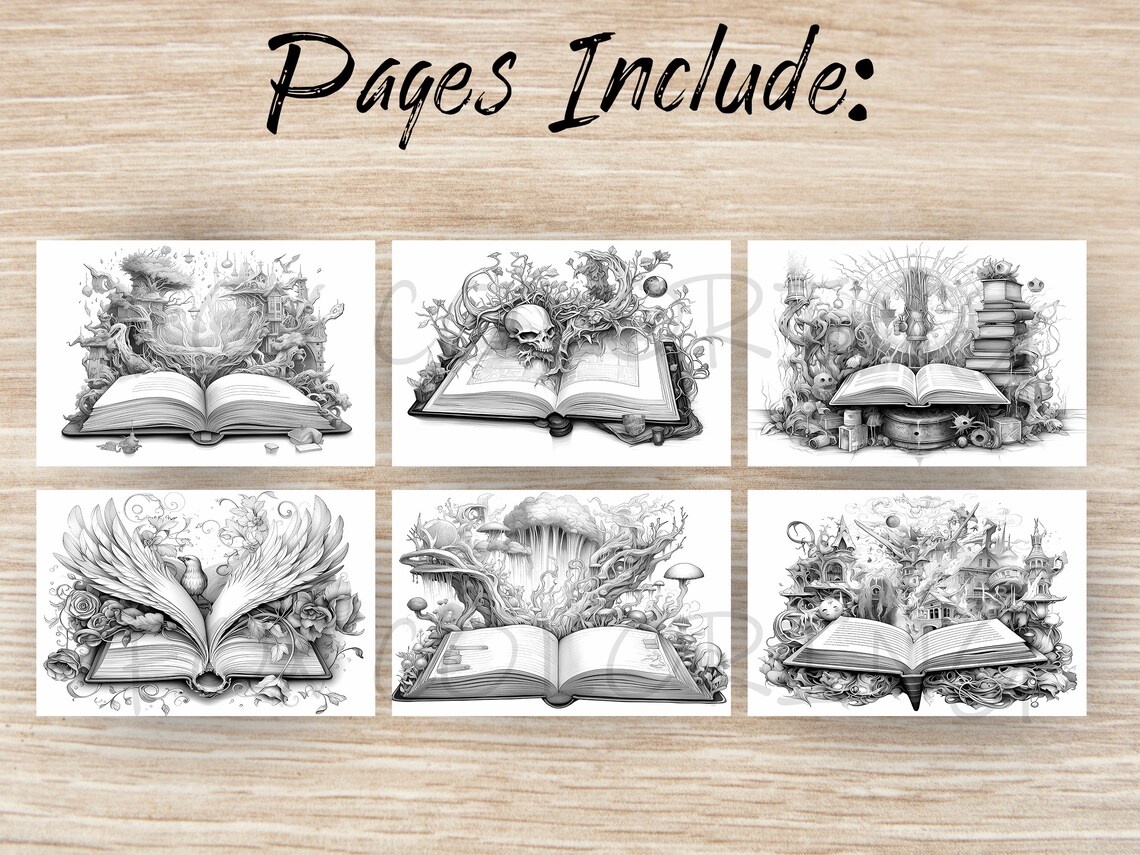 25 Magic Book Wizard Spellbook Fantasy Coloring Book for Adults Digital ...