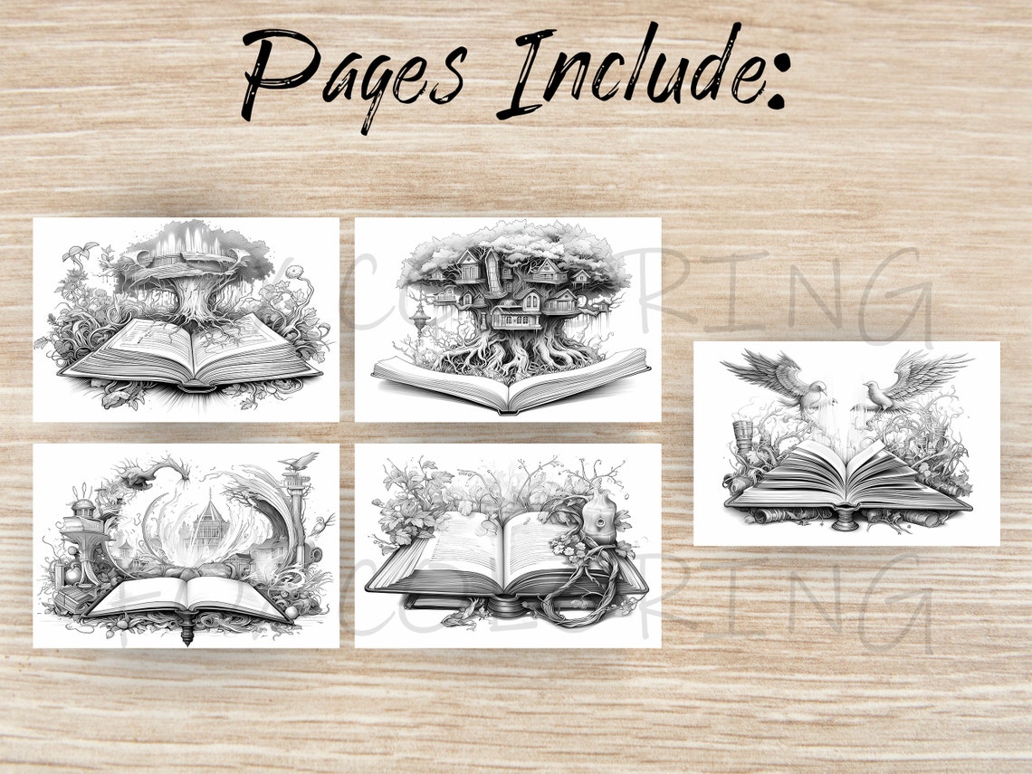 25 Magic Book Wizard Spellbook Fantasy Coloring Book for Adults Digital ...