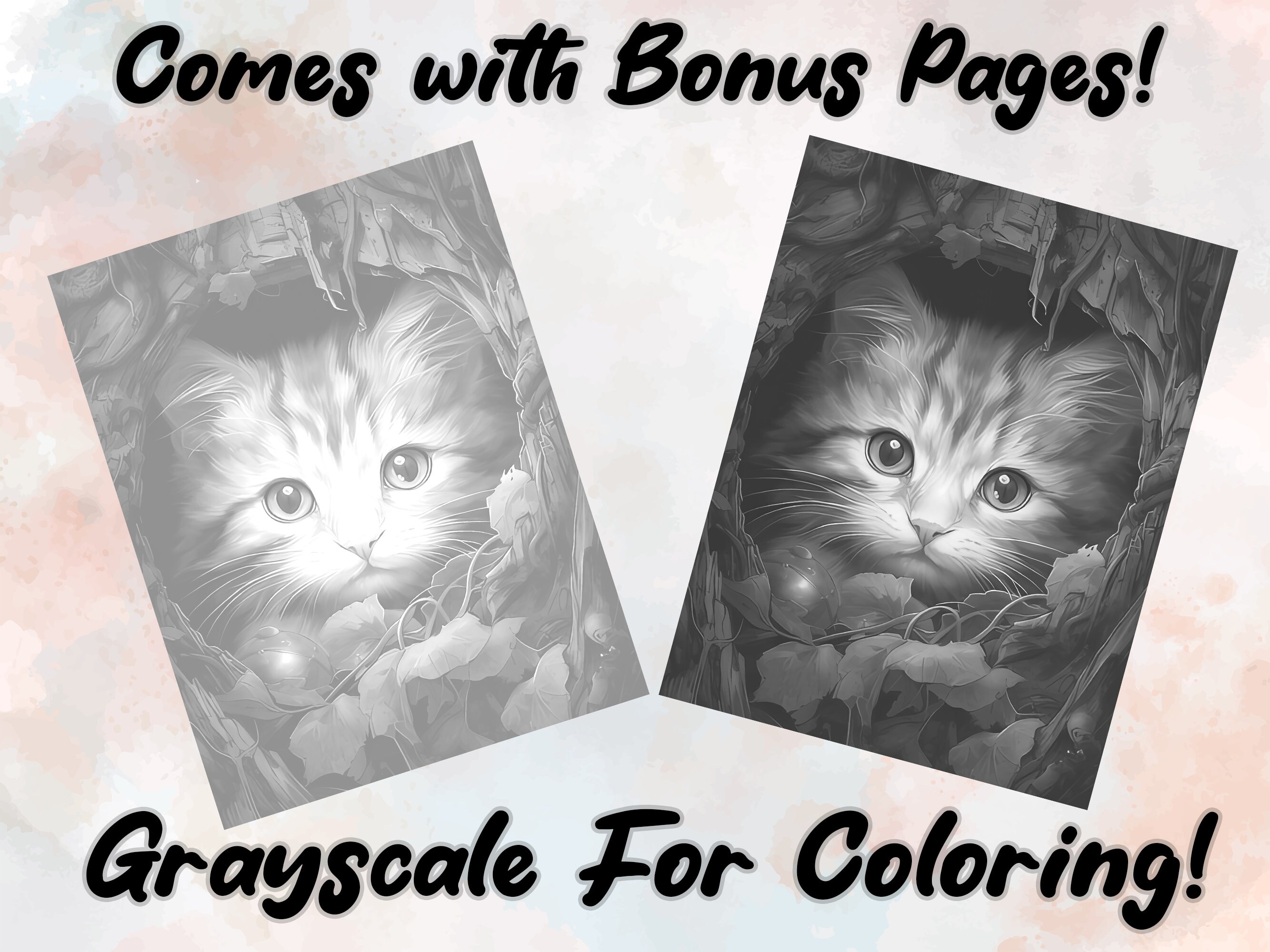 25 Cute Kittens Adorable Feline Cats Coloring Book for Adults Digital ...