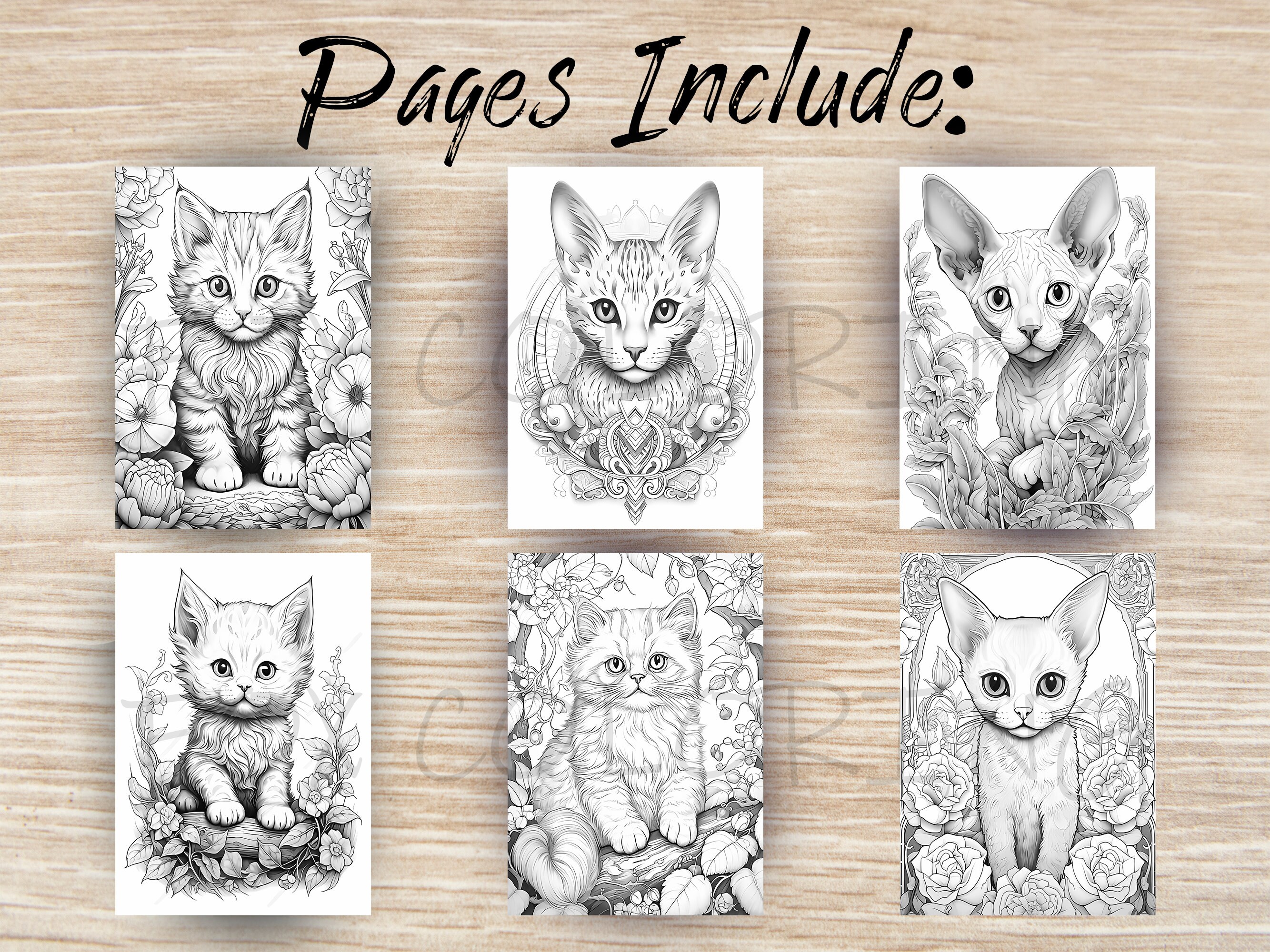 25 Cute Kittens Adorable Feline Cats Coloring Book for Adults Digital ...