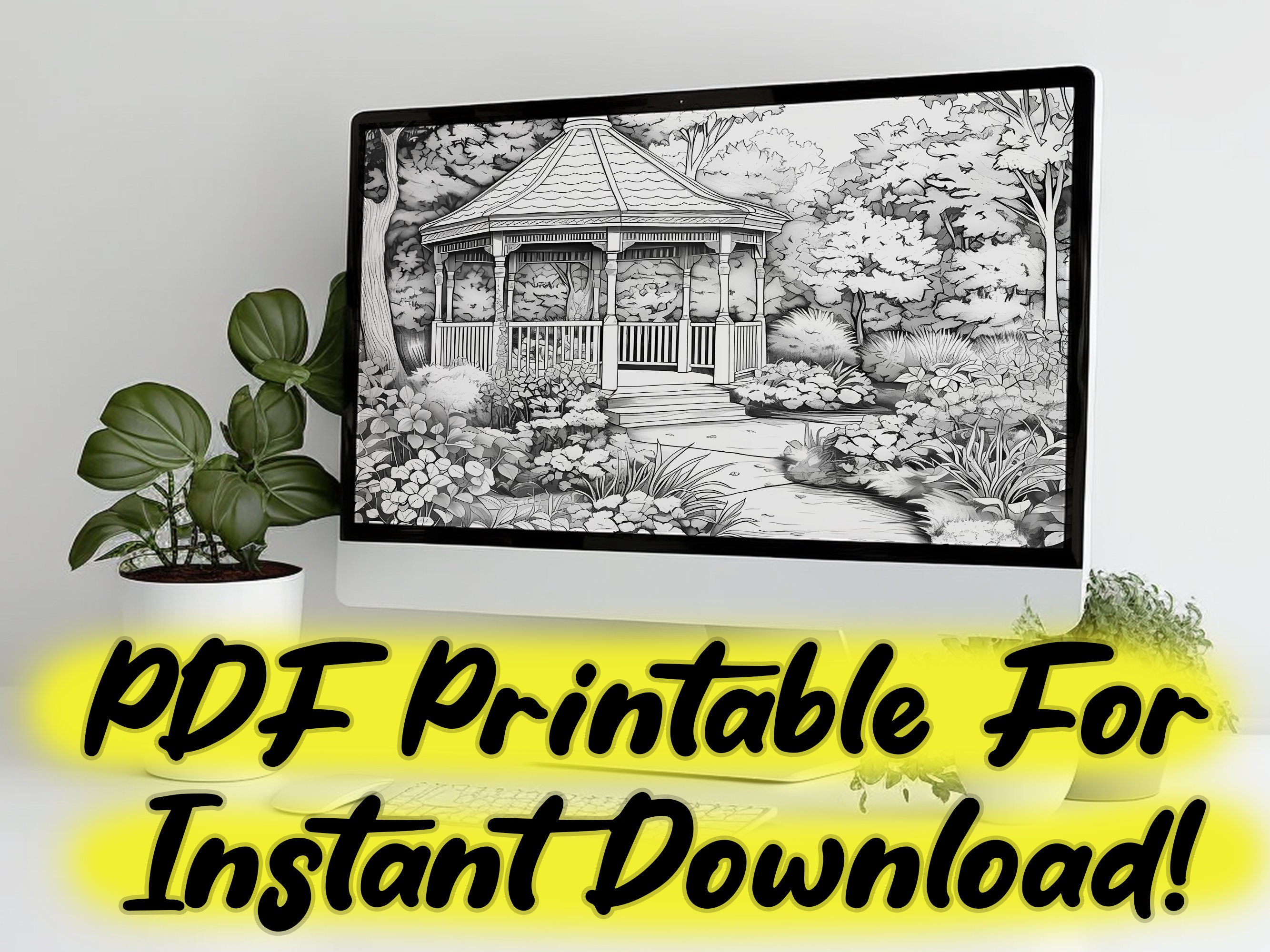 25 Floral Gazebo Nature Coloring Book Pages Adults Digital Kids Garden ...