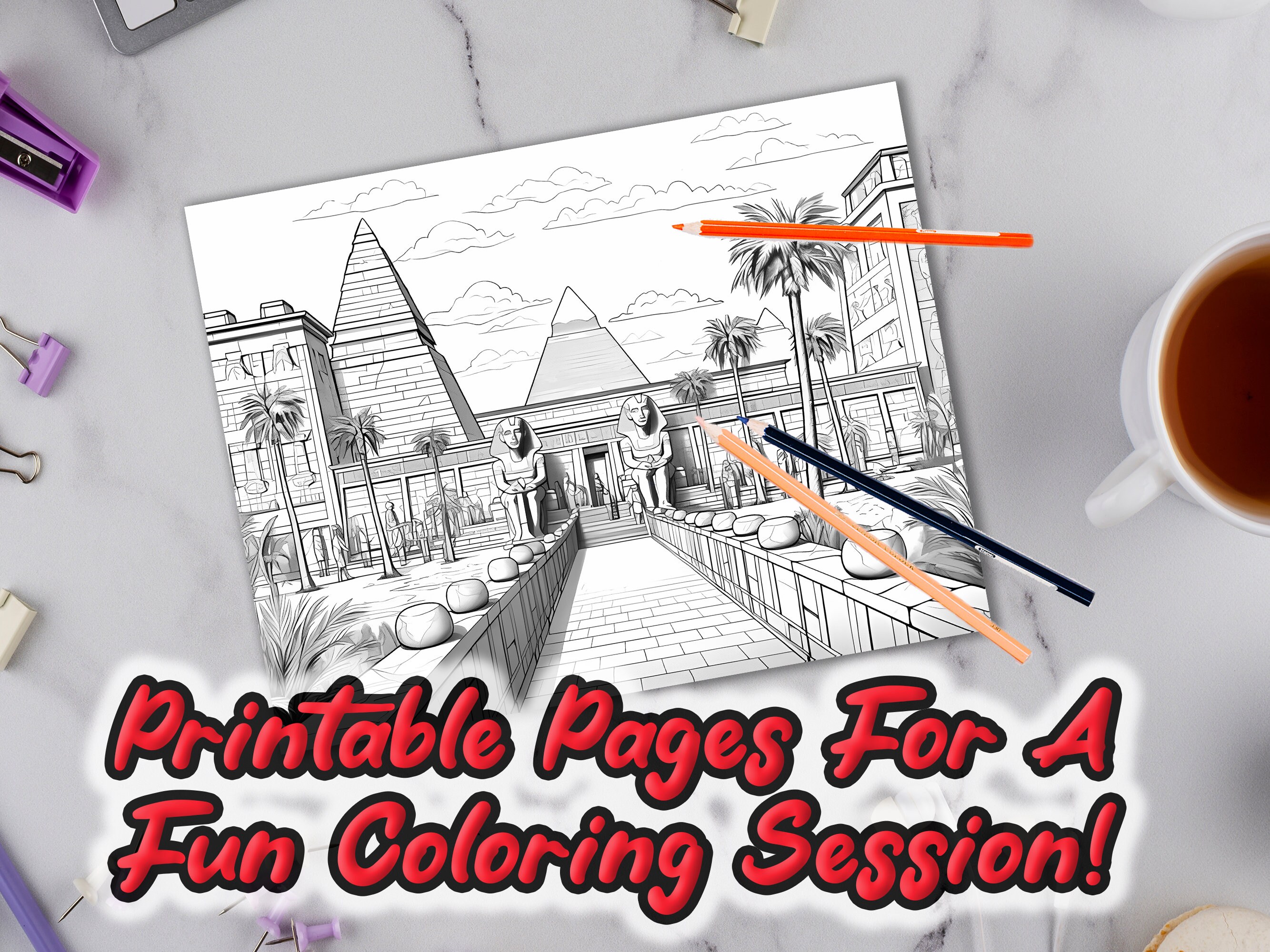 25 Ancient Egypt Travel Exploration Coloring Book for Adults Digital ...